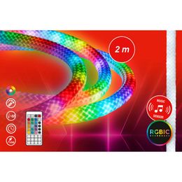 Briloner Leuchten LED Stripe &raquo;RGBIC USB Gewebeschlauch&laquo; 80 Stk.-flammig 2 m, Wohnzimmer, Party, Gaming bunt Flammen 80 Stk., Kabell&auml;nge 1,5m x Gesamtl&auml;nge 2m