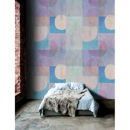 Livingwalls living walls Vliestapete &raquo;Geometrische Tapete Pastellfarben Abstrakte Formen&laquo; matt glatt lila Vlies B/L: 2,7m x 4m, Rollen: 1