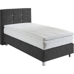 Westfalia Schlafkomfort Boxspringbett mit Kn&ouml;pfen in Kristalloptik, wahlweise mit Topper grau Bezug: Microvelours 100% Polyester;Polsterung: 100% Polyester Microvelours Mit 