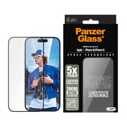 PanzerGlass Displayschutzglas &raquo;Ceramic Screen Protection&laquo; f&uuml;r Apple iPhone 16;Apple iPhone 15 Displayschutzfolie, Schutzfolie, Bildschirmschutz, kratz