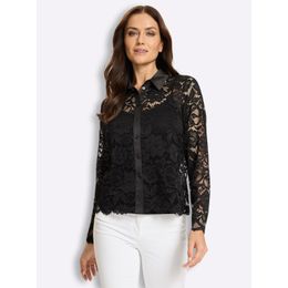Heine Damen Spitzenbluse, Schwarz, Gr. 42, Blusen langarm, Material: Polyamid