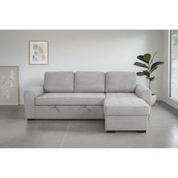 Trends by HG Ecksofa &raquo;Poll L-Form, B: 245 cm&laquo; mit Schlaffunktion & Bettkasten grau 92% Polyester;8% Nylon B/H/T: 245cm x 85cm x 155cm, Cord, Recamiere