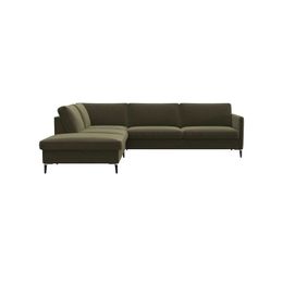 FLEXLUX Ecksofa &raquo;Fiore, L-Form&laquo; schmale Armlehnen, Kaltschaum, F&uuml;&szlig;e Alu+schwarz gr&uuml;n 100% Polyester B/H/T: 266cm x 85cm x 225cm, Velvet, Ottomane 