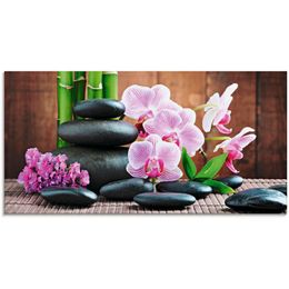 Artland Glasbild &raquo;Spa Konzept Zen Steinen Orchideen&laquo; Zen 1 Stk. tlg. in verschiedenen Gr&ouml;&szlig;en pink B/H/T: 60cm x 30cm, Glasbild Zen, 1 Stk.