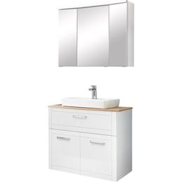 Badm&ouml;bel-Set &raquo;Serie 3007,Waschtisch mit Spiegelschrank&laquo; 4 Stk. tlg. wei&szlig; Spanplatte B/H/T: 90cmcm x 200cmcm x 44,5cmcm