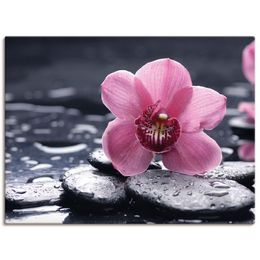 Artland Leinwandbild &raquo;Stillleben mit Kiesel und einer Orchidee&laquo; Blumen 1 Stk. tlg. auf Holzrahmen gespannt pink B/H/T: 80cm x 60cm, Leinwandbild Blumen 