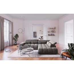 COTTA Ecksofa &raquo;Orion L-Form, B: 310 cm, moderne Steppung, bequeme Wellenunterfederung&laquo; Kopfteilverstellung & 5 Nierenkissen grau 100% Polyester B/H/T: