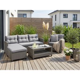 Konifera Gartenlounge-Set &raquo;Cordoba&laquo; Set, 2x Bank, 1x Sessel, 1x Tisch 90x55x43cm, inkl. Auflagen, 11 Stk. tlg. Polyratten, Stahl, Tischplatte aus 