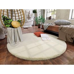 OCI DIE TEPPICHMARKE Hochflor-Teppich &raquo;ALISSA, Fell Haptik&laquo; rund 38 mm H&ouml;he Kuschelig softer weicher Flor, Kaninchen Fell Haptik, getuftet beige 