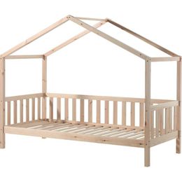 Vipack Hausbett &raquo;Dallas, mit Dachaufbau, Kiefer massiv, stabil gebaut&laquo; B/H/T ca. 210x170x97cm, mit Sprossenumrandung, wahlweise mit oder ohne Bettschublade 
