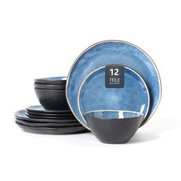 OTTO home Tafelservice &raquo;Teller Set, Service Allden&laquo; Teller Set, jedes St&uuml;ck ein Unikat, 12 Teile, f&uuml;r 4 Personen blau Steinzeug 12