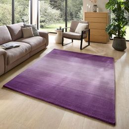 Theko Wollteppich &raquo;Wool Comfort&laquo; rechteckig 15 mm H&ouml;he Handweb Teppich, reine Wolle, handgewebt, brilliante Farben, Scandi lila Schurwolle B : 60cm 1 