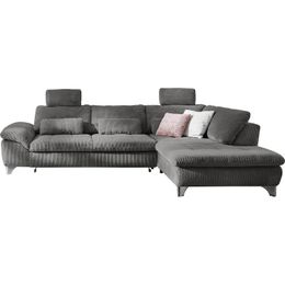 Die PlanBar Ecksofa &raquo;Ottomane MP-IN14007 L-Form, Breite 306 cm&laquo; wahlweise mit Schlaffunktion und verstellbaren Kopfst&uuml;tzen, in Cord grau 100% 