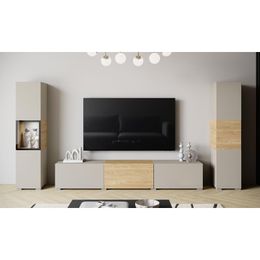 Home Affaire Wohnwand &raquo;BERLIN III, Vitrine T&uuml;rschlag links/rechts wechselbar&laquo; Komplett-Set, 3 Stk. tlg. beige B/H/T: 260cmcm x 130cmcm x 33cmcm
