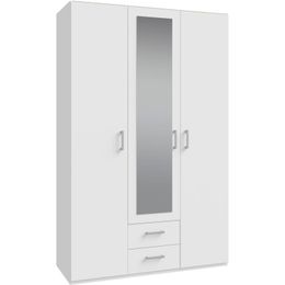 FORTE Kleiderschrank Dreht&uuml;renschrank, Spiegel, Stauraum, 2 Schubladen wei&szlig; Holzwerkstoff wei&szlig;, B/H/T: 133,2cm x 210,5cm x 54,2cm