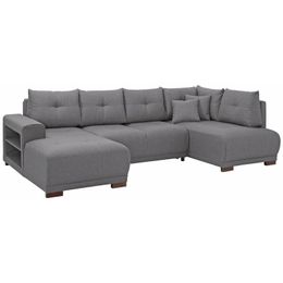 Home Affaire Wohnlandschaft &raquo;Viborg U-Form&laquo; mit Regal in der Armlehne, wahlweise mit Bettfunktion grau Filzoptik (100% Polyester);Struktur (100% 
