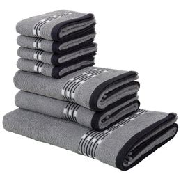 OTTO home Handtuch Set &raquo;Jonnie&laquo; Set 7 Walkfrottee Handt&uuml;cher aus 100% Baumwolle, Handtuchset mit gemusterter Bord&uuml;re grau Walkfrottee, Obermaterial: 