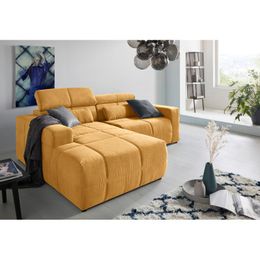 DOMO collection Ecksofa &raquo;BRANDON inkl. Kopfteilverstellung, 214x100x80 cm, L-Form&laquo; Mit Kopfteilverstellung, auch in Leder und Cord, L-Form orange 92% 