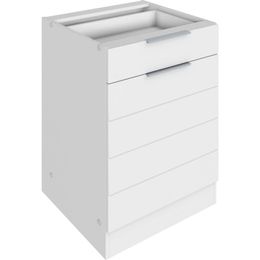 KOCHSTATION Unterschrank &raquo;KS-Luhe&laquo; 60 cm breit, hochwertige MDF-Fronten mit waagerechter Lisene wei&szlig; MDF wei&szlig;, B/H/T: 60cm x 82cm x 60cm, Schubladen: 