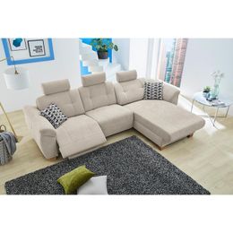 Jockenh&ouml;fer Ecksofa &raquo;Savona L-Form, B: 299 cm&laquo; mit elektr. Relaxfunktion, USB, 2 Zierkissen & 3 Kopfst&uuml;tzen beige Luxus-Microfaser (92% Polyester, 8% Nylon);