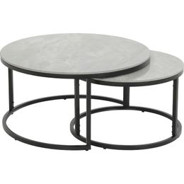 Hela Satztisch &raquo;LUIS, Couchtisch rund&laquo; Set, 2 Stk. tlg. 2er Set, 12mm Sinterstein; Marmoroptik, Boho Wohnzimmertisch grau B/H/T: 80cm x 41cm x 80cm