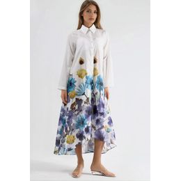 Blumen-Maxi-Kleid mit Hemdkragen und Knopfleiste