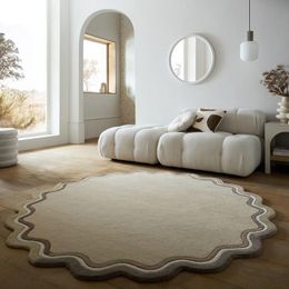 FLAIR RUGS Teppich &raquo;LEO SCALLOP BORDER&laquo; rund 8 mm H&ouml;he Woll Border Teppich, mit Muschelsaumkante beige Wolle B : 180cm 1 Stk., 8mm, L: 180cm