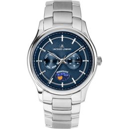 Jacques Lemans Herren Quarzuhr &raquo;Derby&laquo; Armbanduhr, Herrenuhr, Edelstahlarmband, analog, Wochentag, Mondphase blau Einheitsgr&ouml;&szlig;e