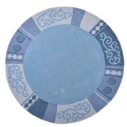 Theko Wollteppich &raquo;Ambadi&laquo; rund 14 mm H&ouml;he reine Schurwolle, handgetuftet, mit Bord&uuml;re, modern blau Schurwolle &Oslash; 190cm 1 Stk., 14mm, &Oslash; 190cm