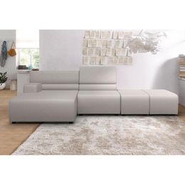 Egoitaliano Ecksofa &raquo;Babouche, Designsofa mit au&szlig;ergew&ouml;hnlichem Sitzkomfort zum Wohlf&uuml;hlen&laquo; grau Leder &raquo;BULL&laquo; (echtes Rindsleder). Geschliffenes, pigmentiertes 