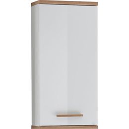 H&auml;ngeschrank &raquo;Quickset Badschrank 35,5 cm breit mit 1 T&uuml;r und 2 Glas-Einlegeb&ouml;den&laquo; Badezimmer-H&auml;ngeschrank inkl. T&uuml;rd&auml;mpfer, Holzgriffe wei&szlig; 