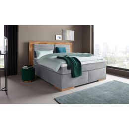 Home Affaire Boxspringbett &raquo;Cup&laquo; mit LED-Beleuchtung, Massivholzrahmen und Topper, in 2 H&auml;rtegraden grau Bezug: Luxus-Microfaser (100% Polyester);