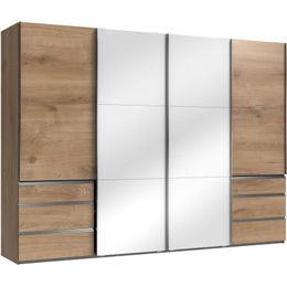 wimex Schwebet&uuml;renschrank &raquo;Level by fresh to go&laquo; mit Glast&uuml;ren und Synchron&ouml;ffnung braun B/H/T: 300cm x 216cm x 65cm, Schubladen: 6 Stk. T&uuml;ren: 4 Stk.