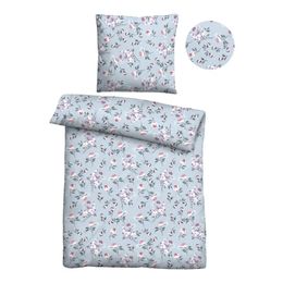 Bettw&auml;sche &raquo;0351106&laquo; 2 Stk. Poly-Cotton, wohlig warm, pflegeleicht, atmungsaktiv, Rei&szlig;verschluss blau Biber, Obermaterial: 60% Baumwolle, 40% 