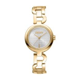 DKNY Damen DKNY Quarzuhr &raquo;Open Link Watch&laquo; Armbanduhr, Damenuhr, Edelstahlarmband, analog gold Einheitsgr&ouml;&szlig;e