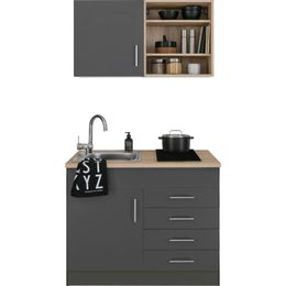 KOCHSTATION Pantryk&uuml;che &raquo;KS-Mali&laquo; Breite 100 cm, wahlweise mit E-Ger&auml;ten grau B/H/T: 100cm x 200cm x 60cm,mit E-Ger&auml;ten-Glaskeramikkochfeld