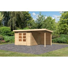 Karibu Gartenhaus &raquo;Schlo&szlig;see 5&laquo; mit Anbaudach und R&uuml;ckwand beige Holzwerkstoff ohne Fu&szlig;boden, R&uuml;ckwand, ohne Dacheindeckung