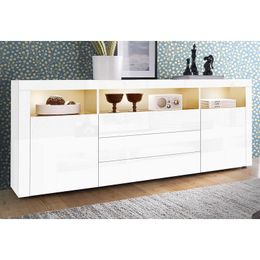 borchardt M&ouml;bel borchardt M&ouml;bel Sideboard &raquo;Santa F&eacute;, Kommode 166 cm breit&laquo; Push-to-open-Funktion, 2 T&uuml;ren, 3 Schubk&auml;sten und 3 offene F&auml;cher wei&szlig; Holzwerkstoff B/H/T: