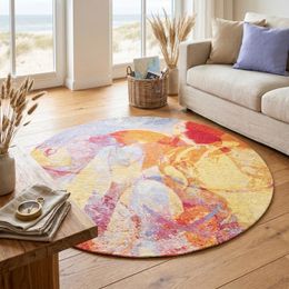 Sansibar Teppich &raquo;Keitum 013&laquo; rund 3 mm H&ouml;he Flachgewebe, modernes Design bunt Polyester &Oslash; 100cm 1 Stk., 3mm, &Oslash; 100cm