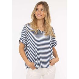 Zwillingsherz Damen T-Shirt &raquo;"Maritime Streifen"&laquo; One Size, Kurzarm, V-Ausschnitt, gestreift, Loose Fit blau Einheitsgr&ouml;&szlig;e
