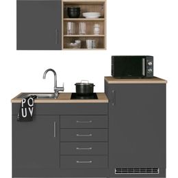 KOCHSTATION Pantryk&uuml;che &raquo;KS-Mali&laquo; Breite 160 cm, mit E-Ger&auml;ten grau B/H/T: 160cm x 200cm x 60cm,mit E-Ger&auml;ten, Glaskeramikkochfeld