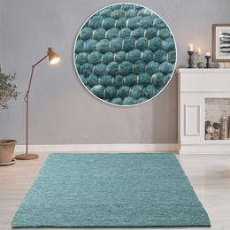Theko Wollteppich &raquo;Alpen&laquo; rechteckig 12 mm H&ouml;he handgewebter Wendeteppich, meliert, reine Wolle, Wohnzimmer blau Schurwolle B : 140cm 1 Stk., 12mm, L: