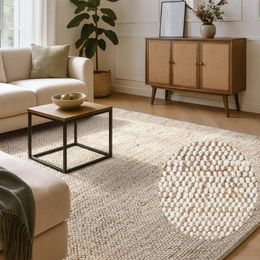 Villeroy & Boch Teppich &raquo;Peas&laquo; rechteckig 18 mm H&ouml;he Handgewebt, Boucl&eacute;, Wolle, Jute, Natur, L&auml;ufer, Wohnzimmer, Skandi beige Baumwolle, Jute, Wolle B : 80cm 1 Stk., 
