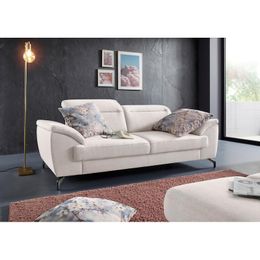 Sit & More sit&more 2,5-Sitzer &raquo;Percy&laquo; 12 cm Fu&szlig;h&ouml;he, Sitztiefenverstellung, wahlweise Kopfteilverstellung beige B/H/T: 207cm x 112cm, Feinstruktur,mit 