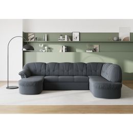 DOMO collection Wohnlandschaft &raquo;Pegnitz, zeitlos&modern, elegante R&uuml;ckensteppung, Breite 292cm, U-Form&laquo; wahlweise mit Bettfunktion grau 92% Polyester,