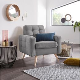 exxpo - sofa fashion Sessel &raquo;Nappa, Loungesessel, aktuelle R&uuml;ckensteppung, bequem und modern&laquo; hoher Holzfu&szlig; silber Samtvelours (100% Polyester);