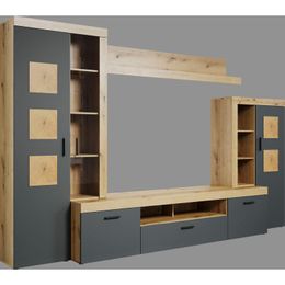 Home Affaire Wohnwand &raquo;Ghent&laquo; Komplett-Set, 4 Stk. tlg. Glas, Holzwerkstoff, Kunststoff B/H/T: 331cmcm x 206cmcm x 52cmcm