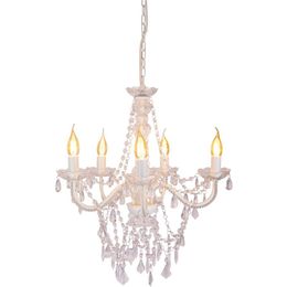 N&auml;ve n&auml;ve Pendelleuchte &raquo;5er Krone "CECILIA" D: 52 cm wei&szlig;&laquo; E14 1 Stk. elegantes Design wei&szlig; H: 85cm, 1 Stk.