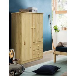 M&ouml;bilia Kleiderschrank 1 Stk. tlg. Schubladen mit Metallschienen beige Massivholz Natur, B/H/T: 80cm x 136cm x 43cm, Schubladen: 2 Stk. T&uuml;ren: 2 Stk. 2 T&uuml;ren,