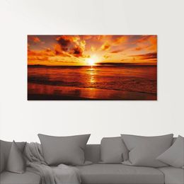 Artland Glasbild &raquo;Sch&ouml;ner Sonnenuntergang Strand&laquo; Gew&auml;sser 1 Stk. tlg. in verschiedenen Gr&ouml;&szlig;en orange B/H/T: 100cm x 50cm, Glasbild Gew&auml;sser, 1 Stk.